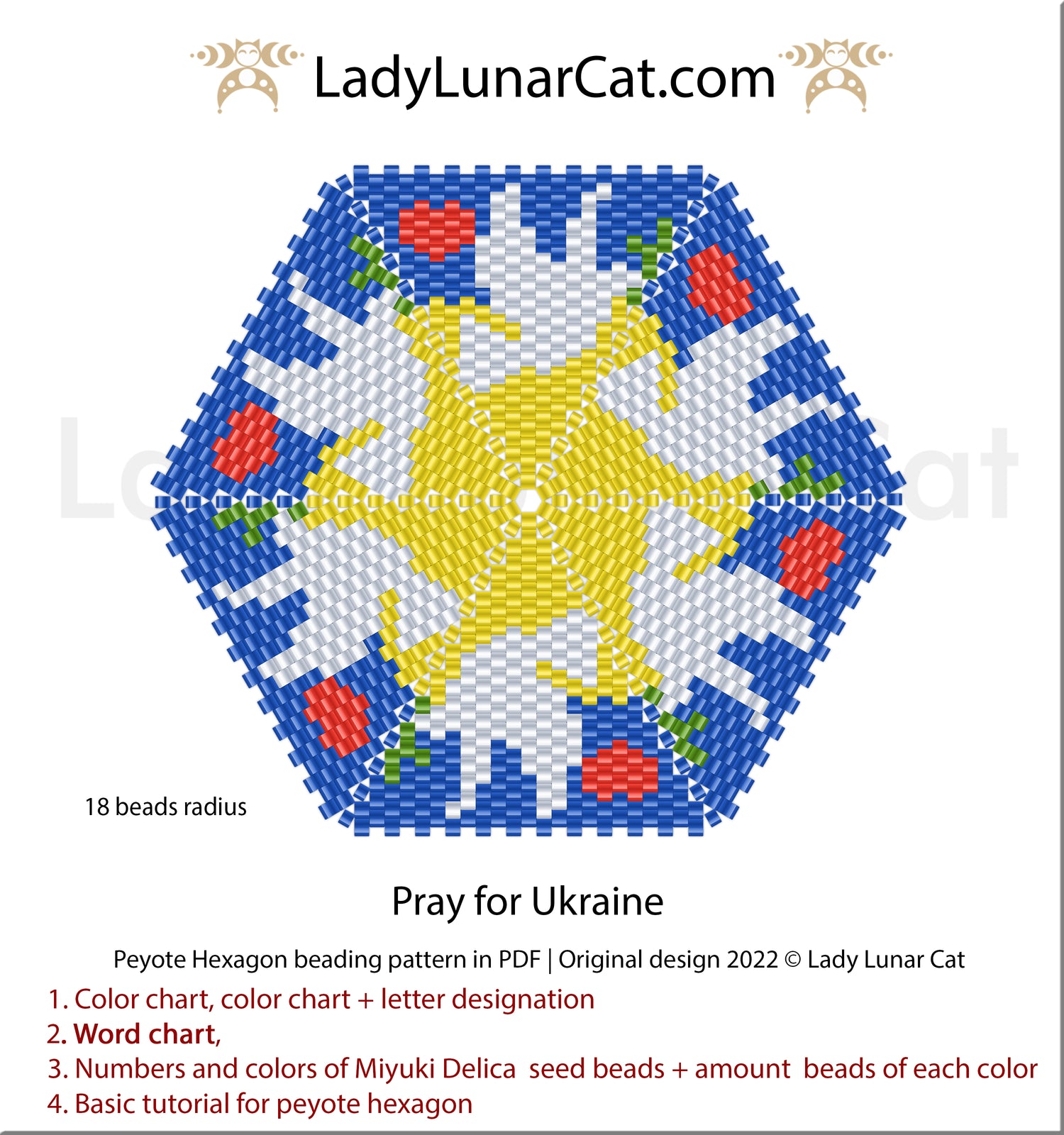 Free beading pattern for peyote hexagon Pray for Ukraine – LadyLunarCat