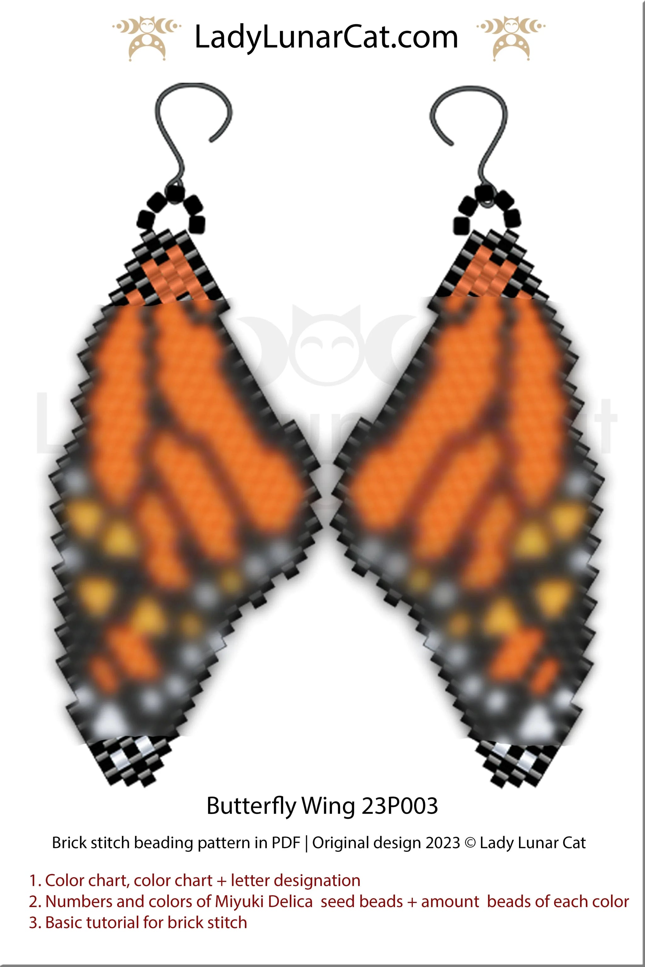 Brick stitch pattern for beading Butterfly Wing 23P003 by Lady Lunar ...