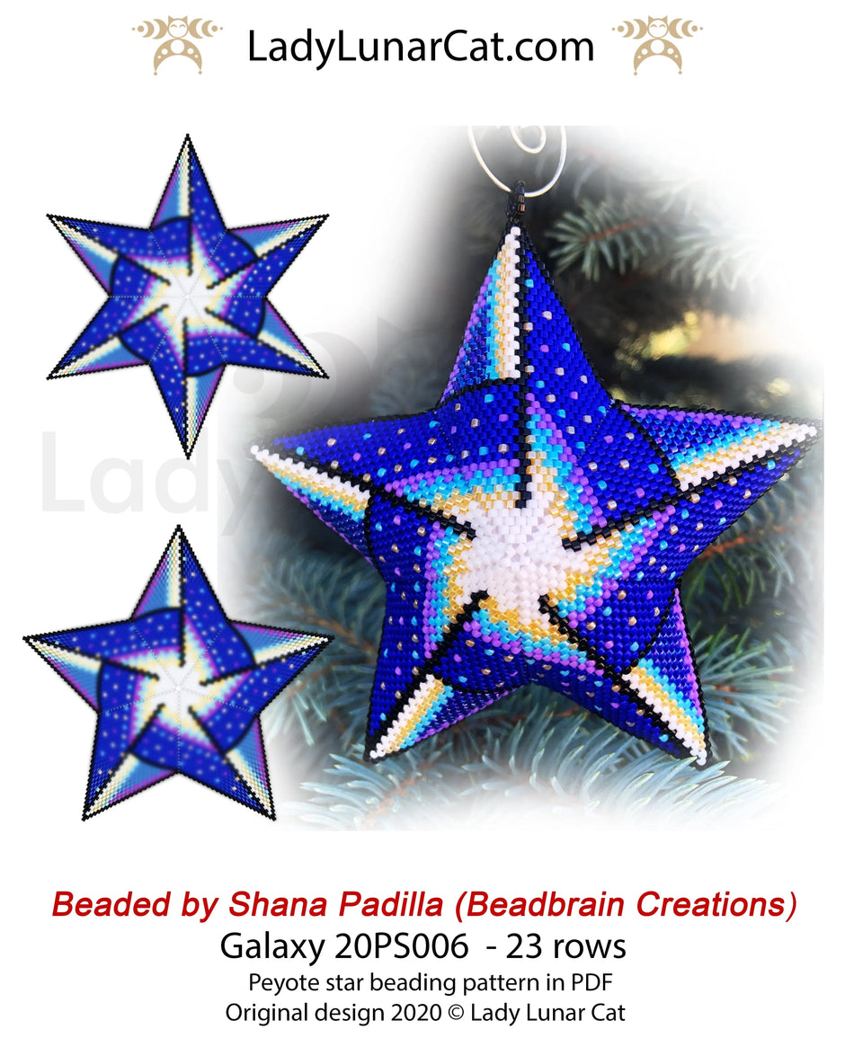Peyote 3d star patterns for beading by Lady Lunar Cat design | Beaded ...