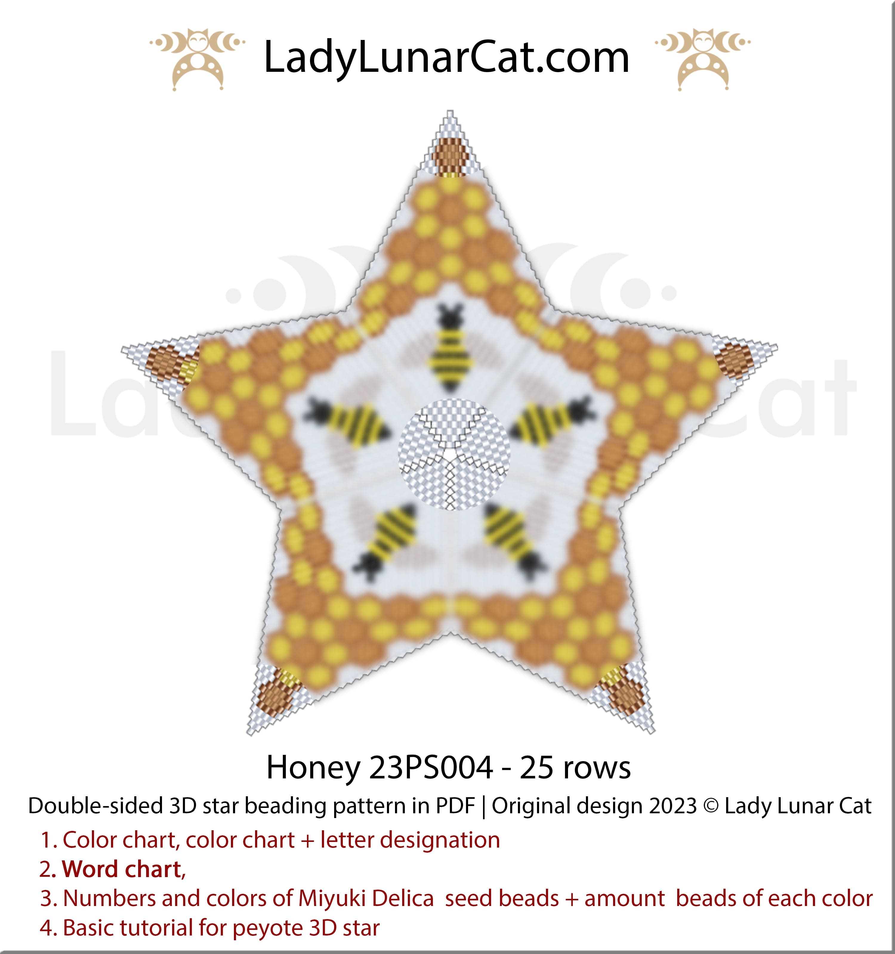 Peyote star pattern - Honey 23PS004 by Lady Lunar Cat | Beading ...