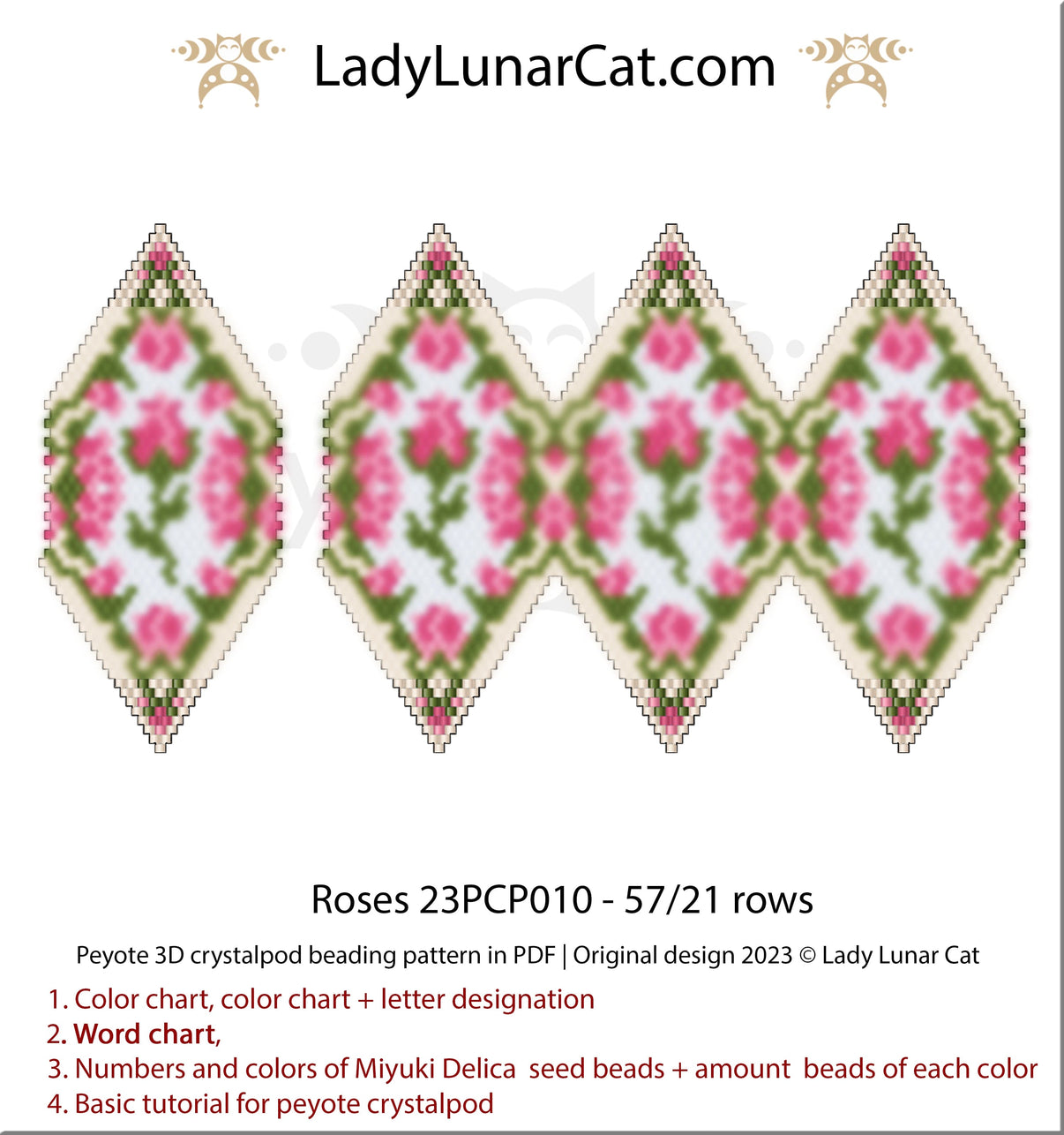 Peyote pod pattern for beading Roses 23PCP010 by Lady Lunar Cat ...