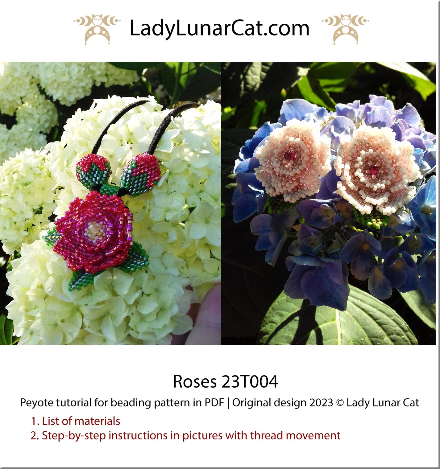 Beading tutorial peyote Roses 23T004 Step by step by Lady Lunar Cat ...
