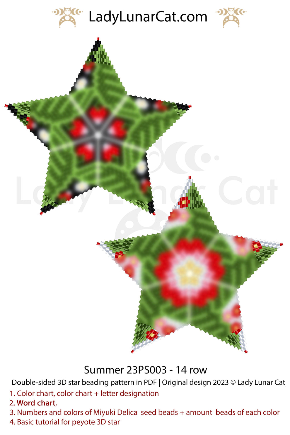 Peyote star patterns set - Summer 23PS003 by Lady Lunar Cat | Beading ...
