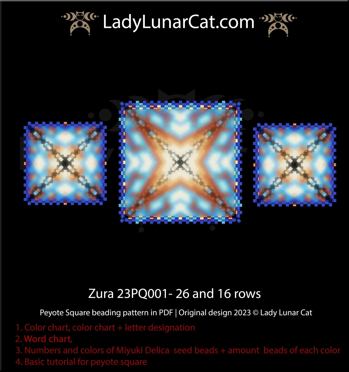 Peyote square pattern for beading Zura 23PQ001 – LadyLunarCat
