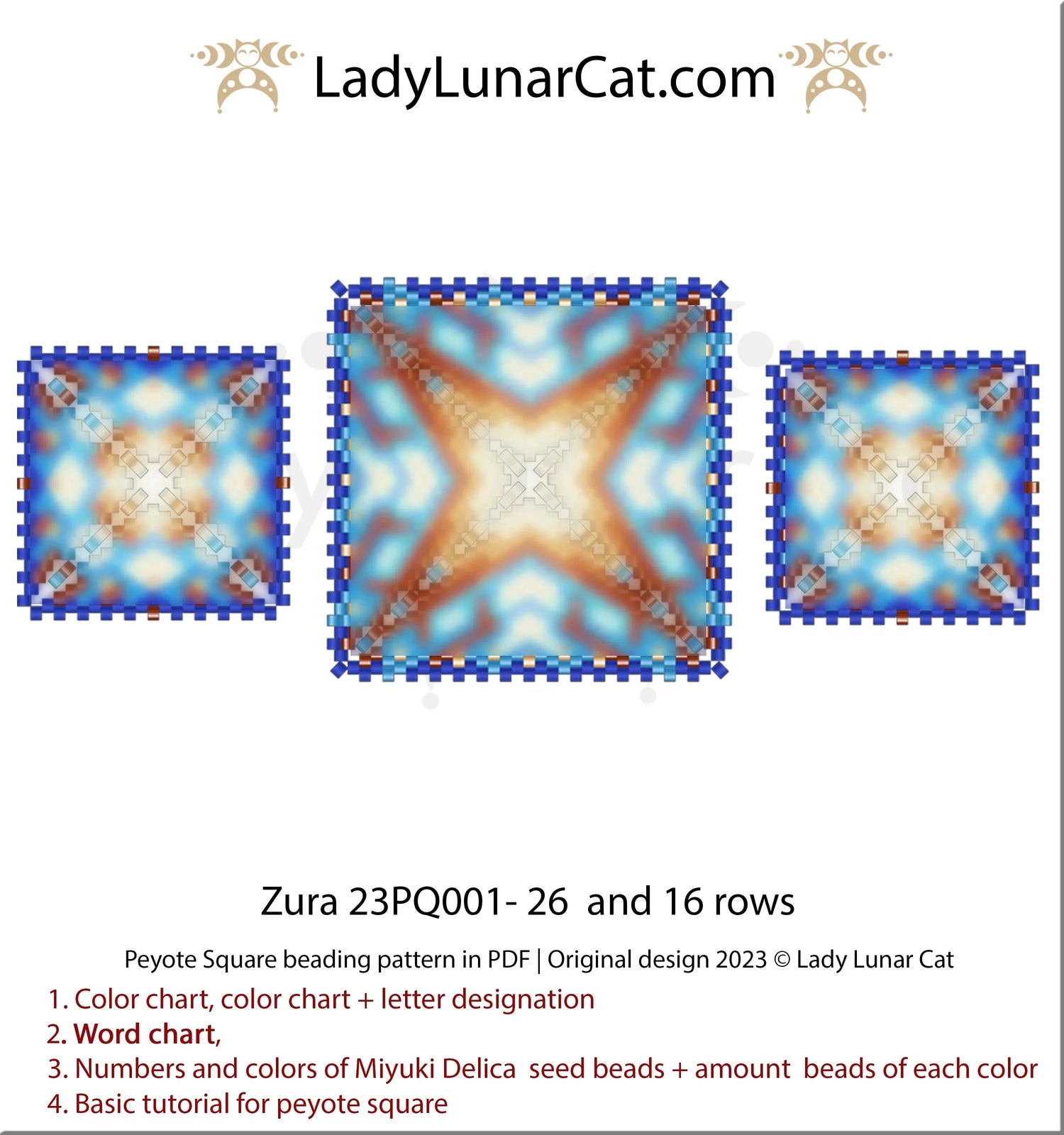 Peyote square pattern for beading Zura 23PQ001 – LadyLunarCat