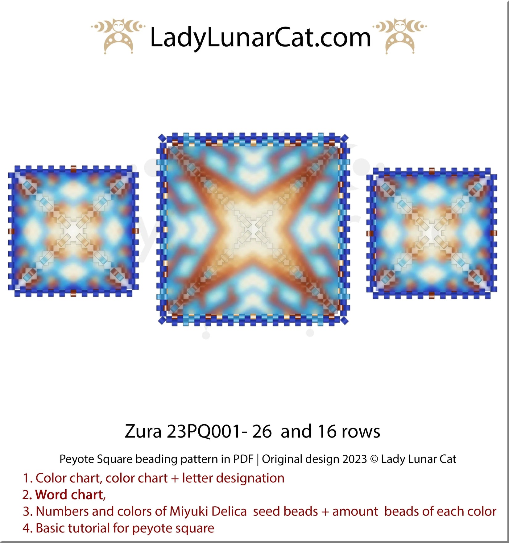 Peyote square pattern for beading Zura 23PQ001 – LadyLunarCat
