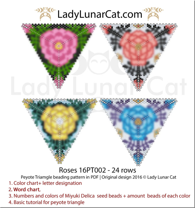 Peyote triangle pattern for beading Roses 16PT002 by Lady Lunar Cat ...