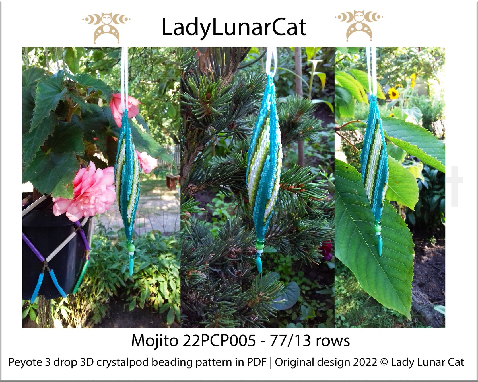 Peyote 3drop pod pattern for beading Mojito 22PCP005 by Lady Lunar Cat ...