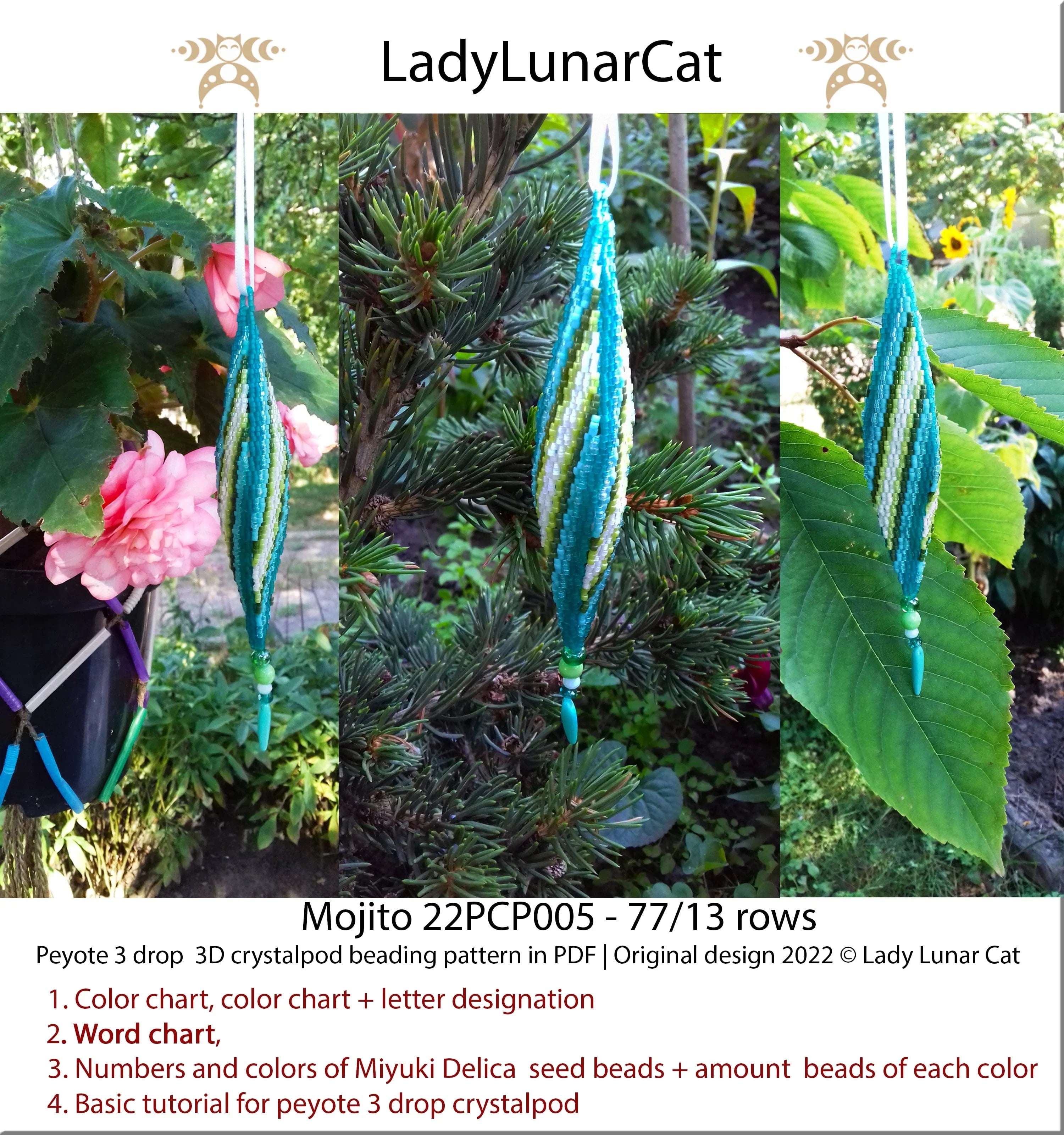 Peyote 3drop pod pattern for beading Mojito 22PCP005 by Lady Lunar Cat ...