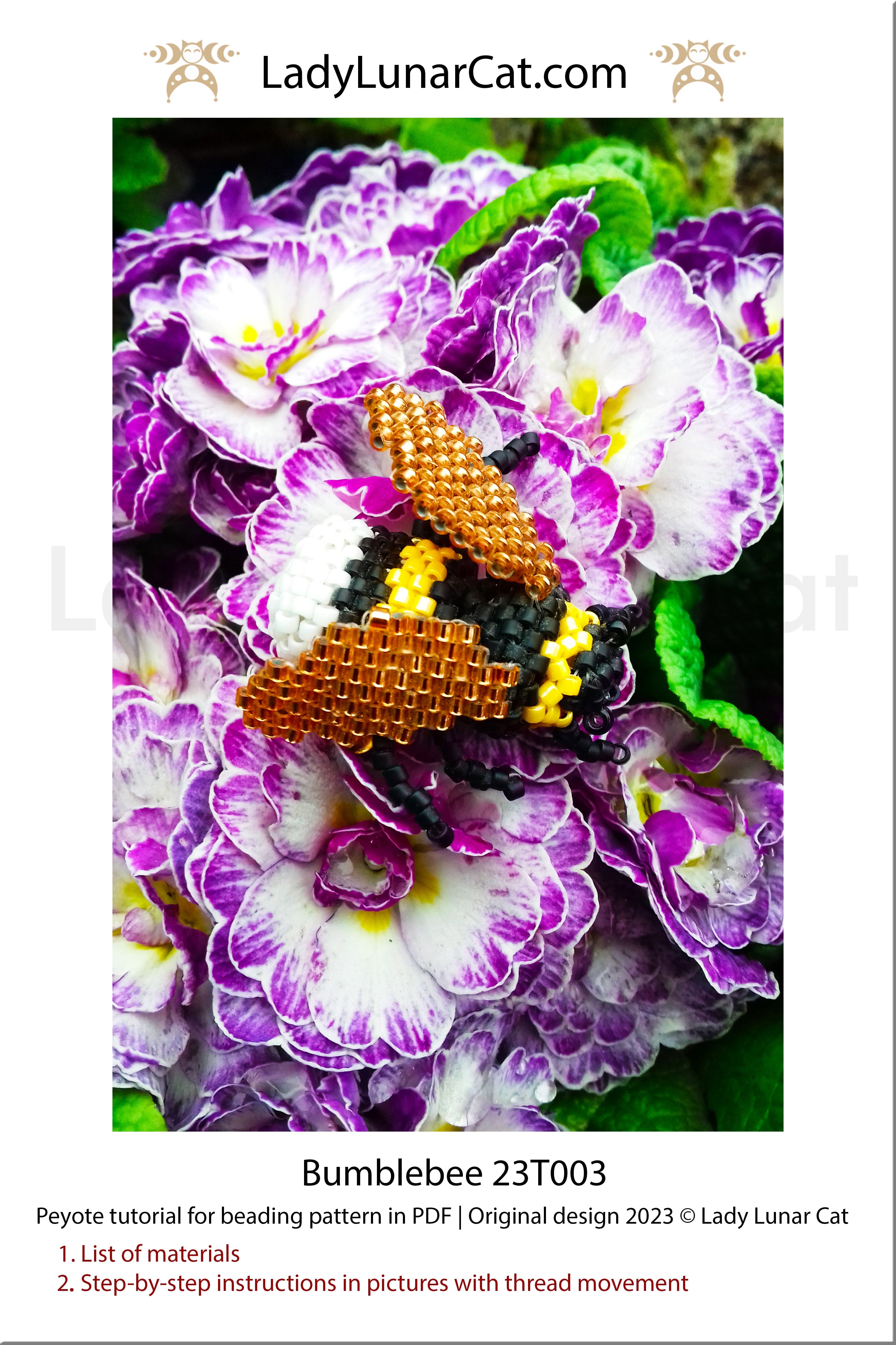 Beading tutorial peyote Bumblebee 23T003 Step by step by Lady Lunar Cat – LadyLunarCat