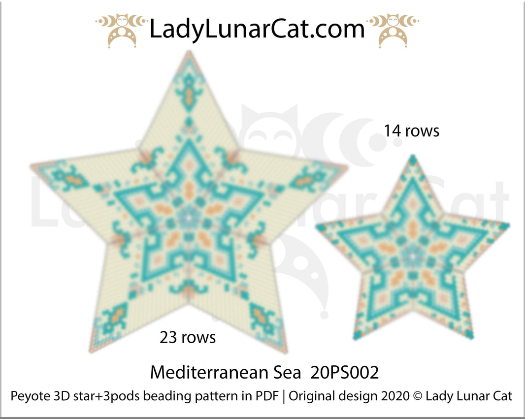 Peyote 3d star patterns for beading by Lady Lunar Cat design | Beaded ...