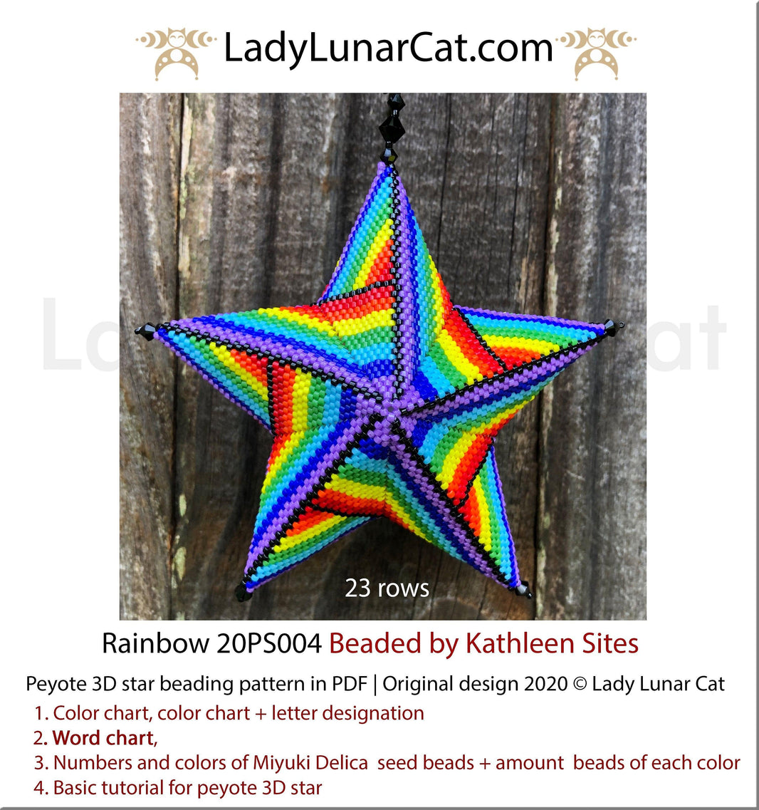 Peyote 3d star patterns for beading by Lady Lunar Cat design | Beaded ...